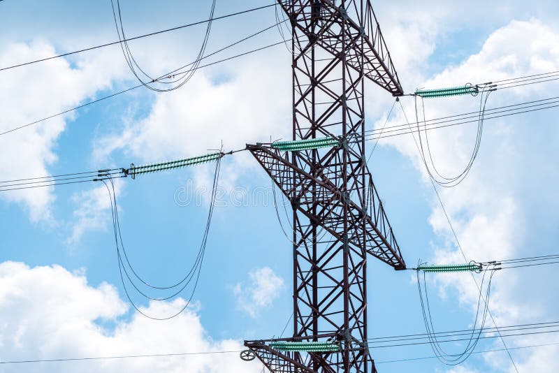 Modern high powerlines stock image. Image of environment - 70863781