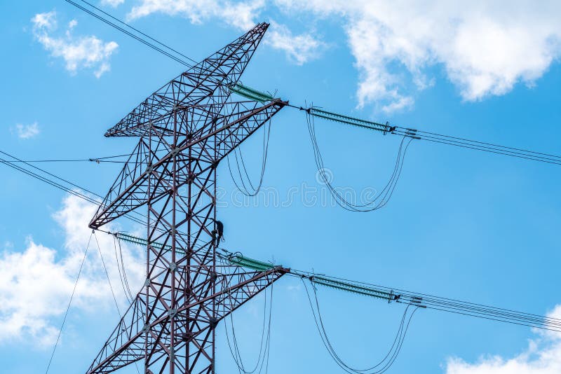 Modern high powerlines stock image. Image of blue, infrastructure ...