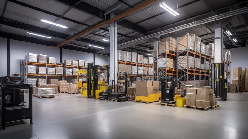 Large Distribution Warehouse, Complex Layout of Aisles, Shelves and ...