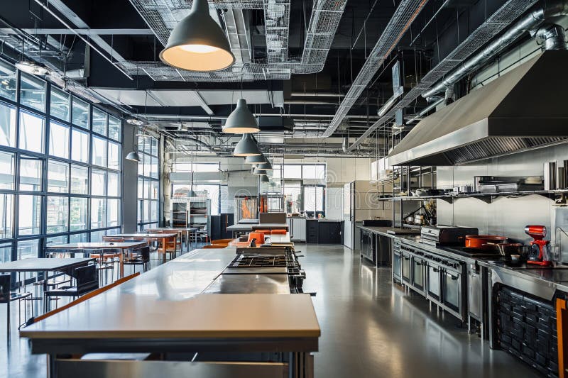 Modern High Rack Warehouse, Dining Room and Kitchen in a Large ...