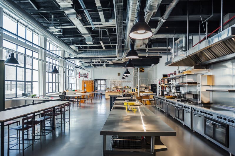 Modern High Rack Warehouse, Dining Room and Kitchen in a Large ...