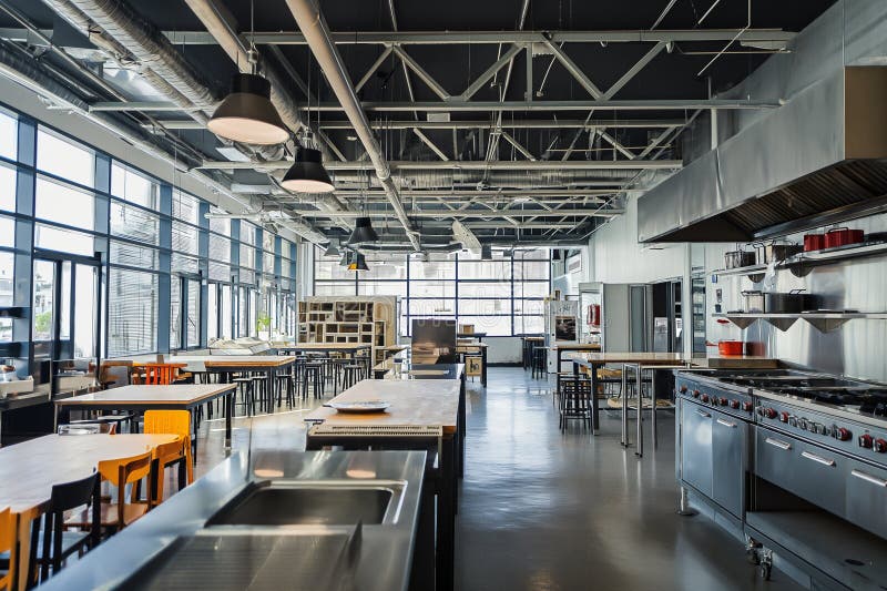 Modern High Rack Warehouse, Dining Room and Kitchen in a Large ...