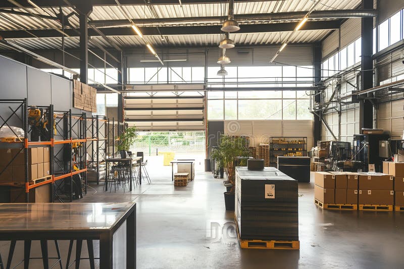 Modern High Rack Warehouse, Dining Room and Kitchen in a Large ...