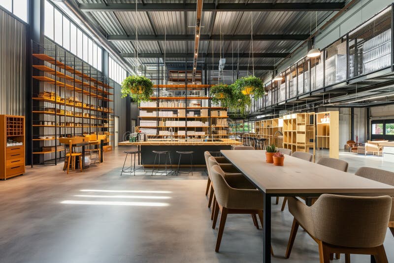 Modern High Rack Warehouse, Dining Room and Kitchen in a Large ...