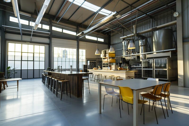 Modern High Rack Warehouse, Dining Room and Kitchen in a Large ...