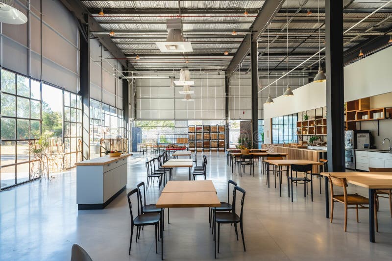Modern High Rack Warehouse, Dining Room and Kitchen in a Large ...