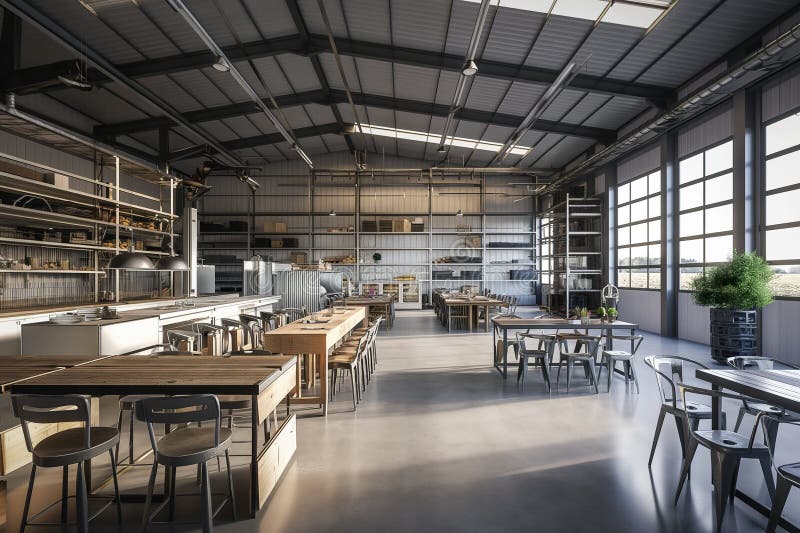 Modern High Rack Warehouse, Dining Room and Kitchen in a Large ...