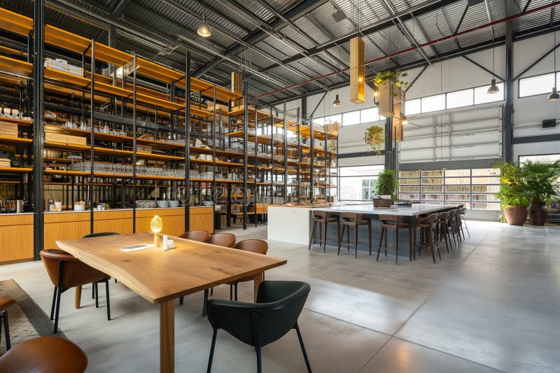 Modern High Rack Warehouse, Dining Room and Kitchen in a Large ...