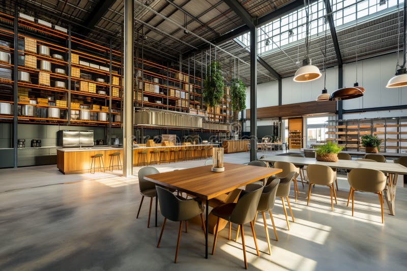 Modern High Rack Warehouse, Dining Room and Kitchen in a Large ...