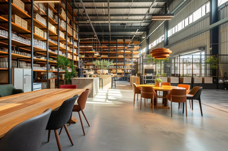 Modern High Rack Warehouse, Dining Room and Kitchen in a Large ...
