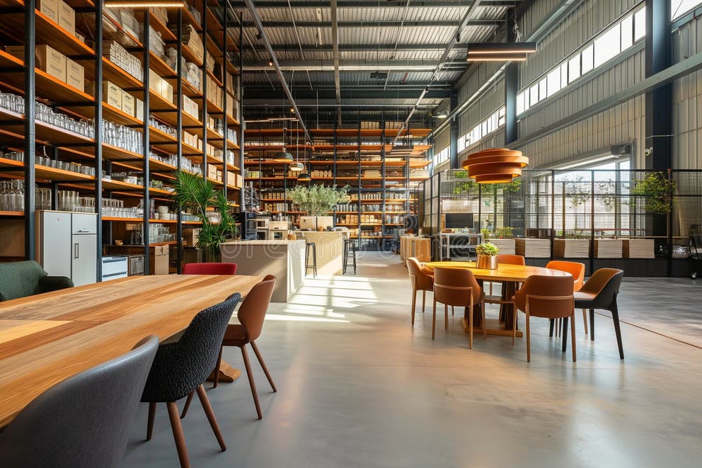 Modern High Rack Warehouse, Dining Room and Kitchen in a Large ...