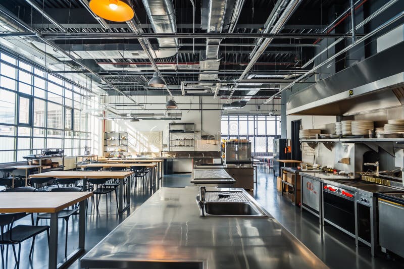 Modern High Rack Warehouse, Dining Room and Kitchen in a Large ...