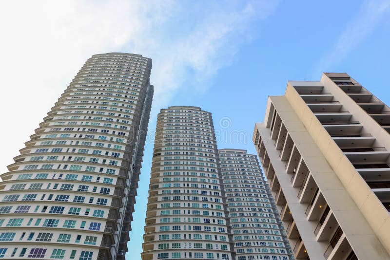 Modern High-rise Apartment Over Blue Sky Background Stock Image - Image ...