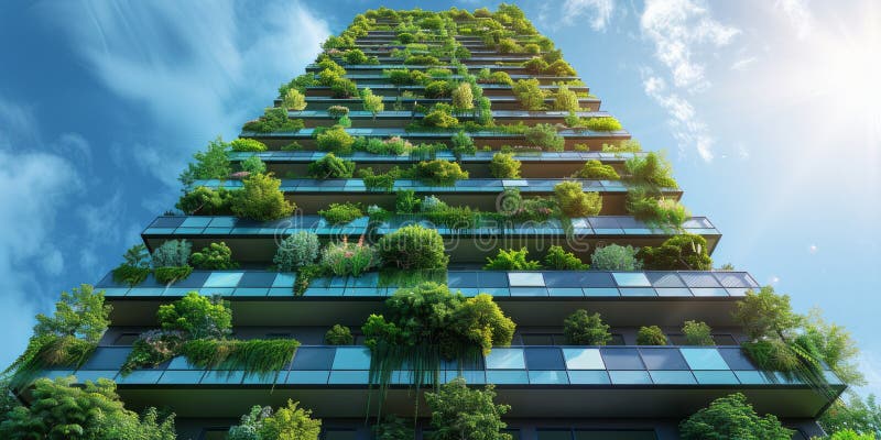 Modern High-rise Building with Abundant Greenery on Balconies Under a ...