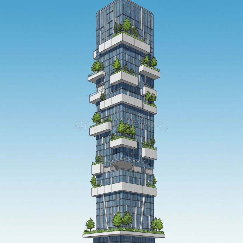 Modern High-rise Building Design Featuring Multiple Tiers with Embedded ...