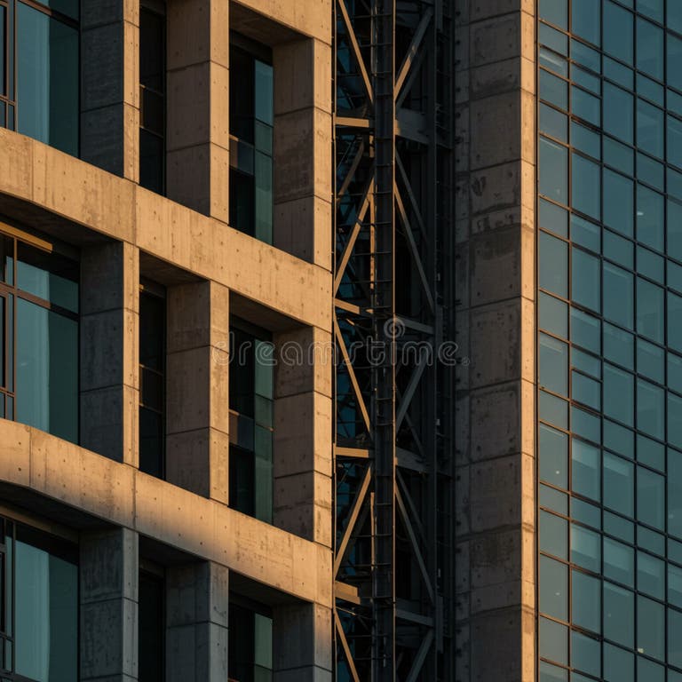 Modern High-rise Building Facade with a Grid-like Design. Left Side ...