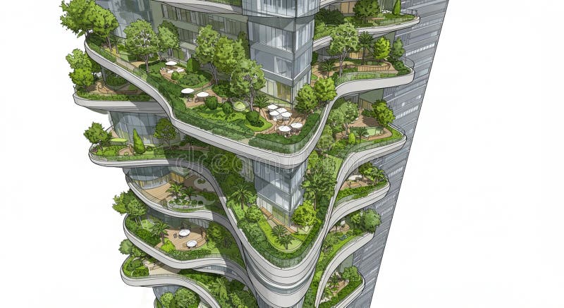Modern High-rise Building Features Multiple-tiered Terraces Adorned ...