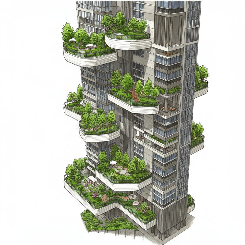 A Modern High-rise Building Featuring Multiple Staggered Terraces ...