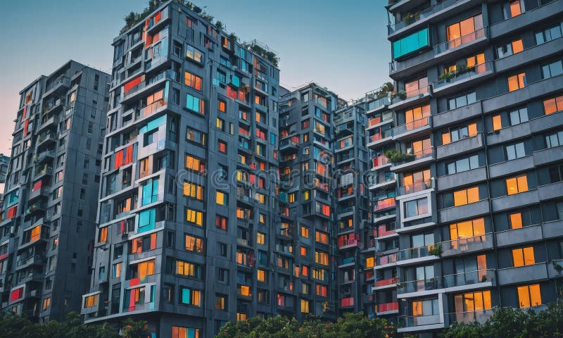 Modern High-rise Building with Grid-like Pattern Windows and Balconies ...