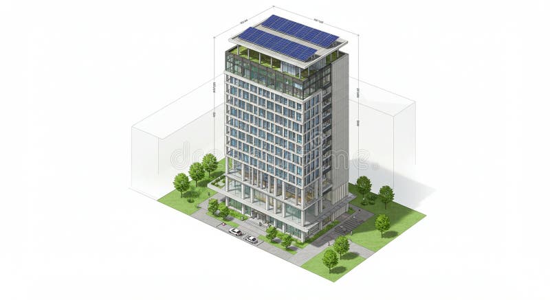 Modern High-rise Building with a Rectangular Design, Featuring Large ...