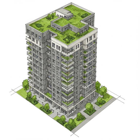 A Modern High-rise Building with a Rectangular Structure, Featuring ...
