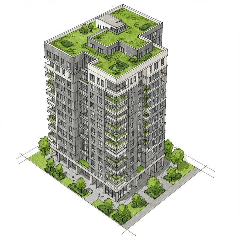 A Modern High-rise Building with a Rectangular Structure, Featuring ...
