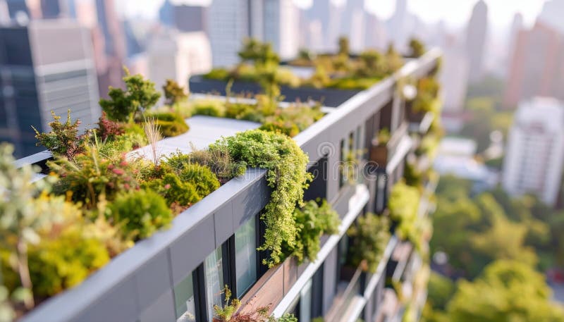 Modern High Rise Building with Rooftop Garden and Greenery Urban Stock ...