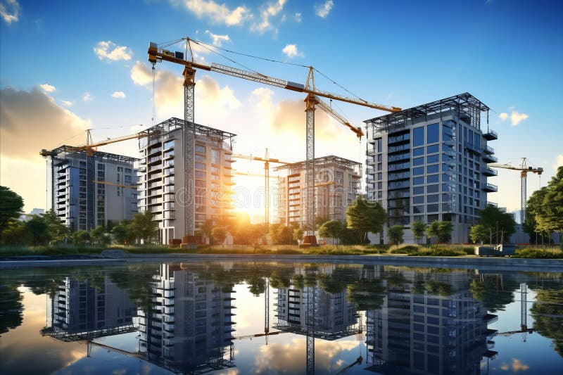 Modern High-rise Construction with Mirrored Facade. Unfinished Building ...