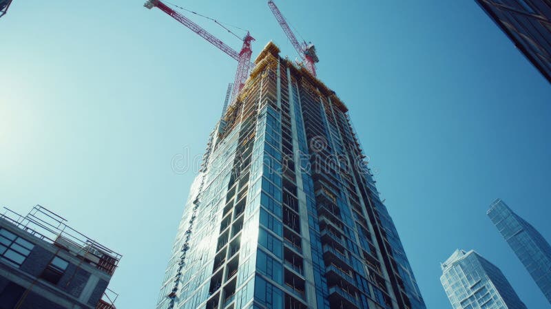 Modern High-rise Construction with Tower Cranes Against a Clear Sky ...