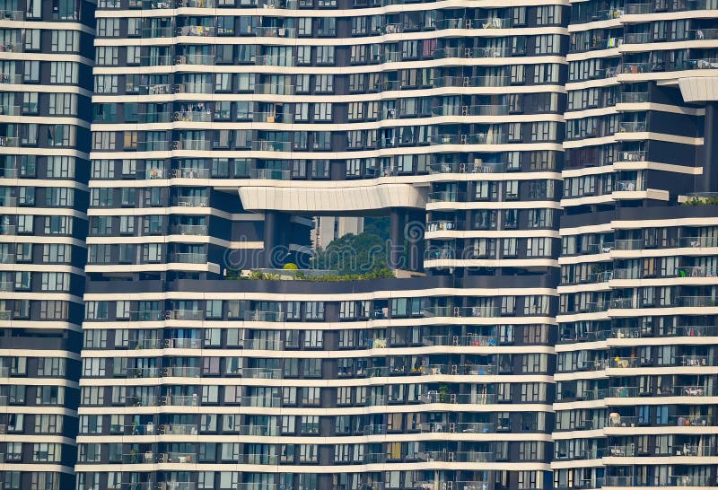 Modern High Rise with Midsection Green Space and Grid Facade Stock ...