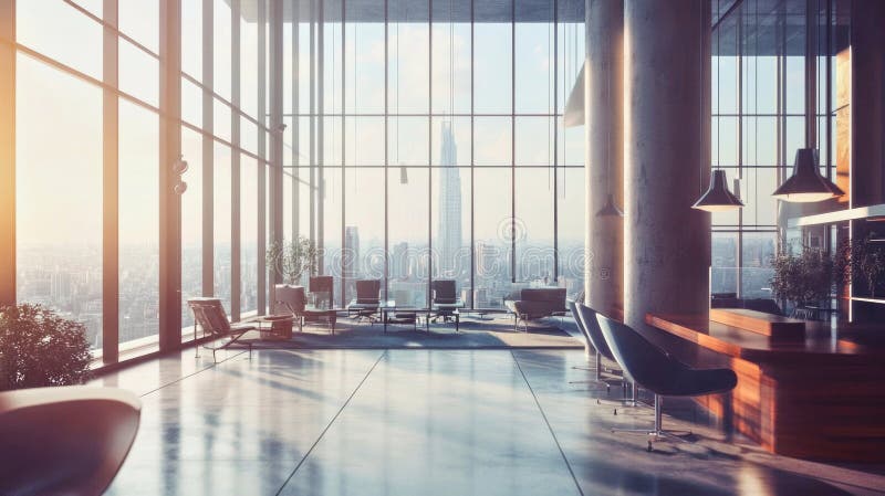 Modern High-rise Office Interior with City Views and Open Layout Stock ...