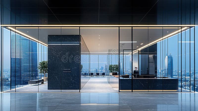 Modern, High-rise Office Lobby with Panoramic City Views Stock Photo ...