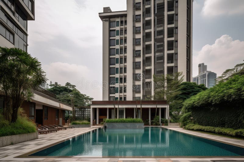 Modern High-rise with Swimming Pool and Sun Deck, Surrounded by ...