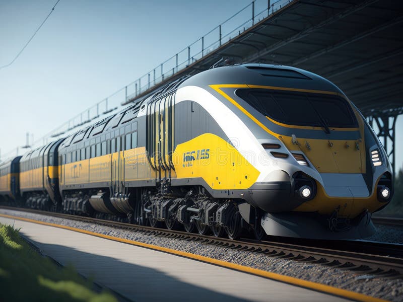Modern High Speed Aerodynamic Streamlined Electric Train, Ai Generative ...