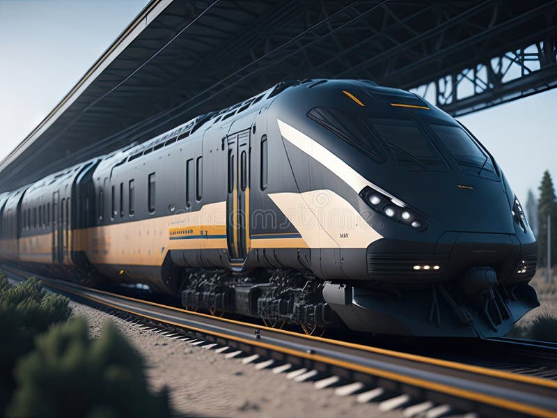 Modern High Speed Aerodynamic Streamlined Electric Train, Ai Generative ...