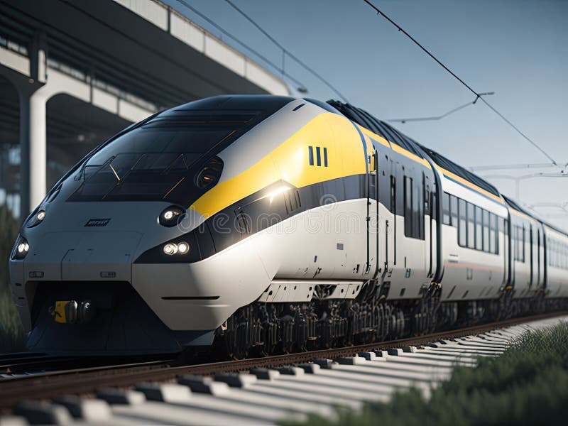 Modern High Speed Aerodynamic Streamlined Electric Train, Ai Generative ...