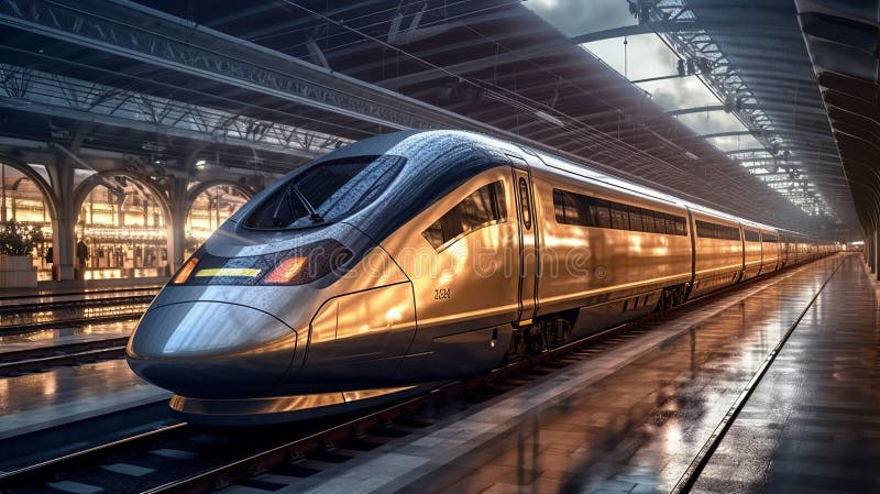 Modern High Speed Commuter Train on the Railway Station. Generative AI ...