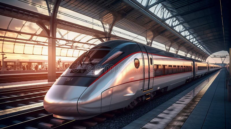 Modern High Speed Commuter Train on the Railway Station. Generative AI ...