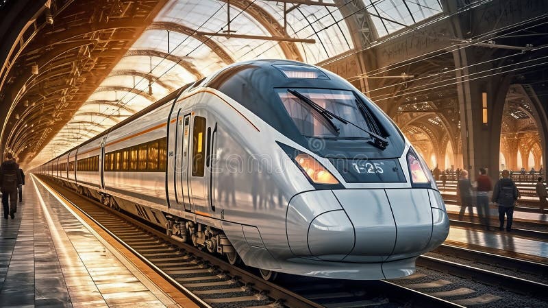 Modern High Speed Commuter Train on the Railway Station. Generative AI ...