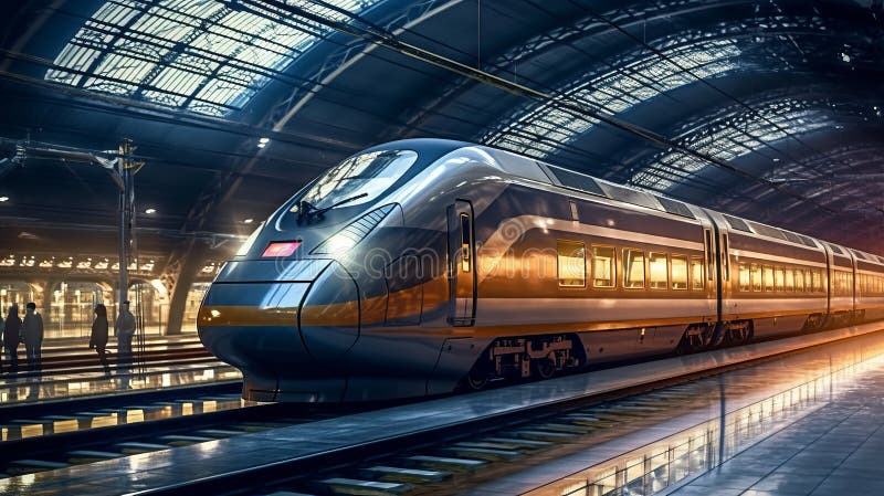 Modern High Speed Commuter Train on the Railway Station. Generative AI ...