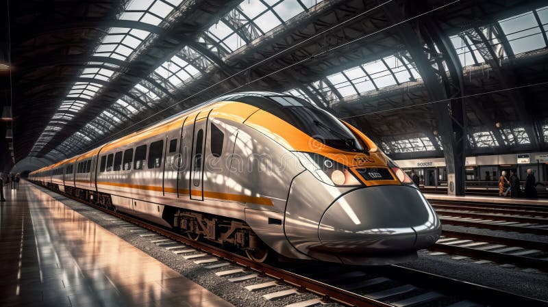 Modern High Speed Commuter Train on the Railway Station. Generative AI ...