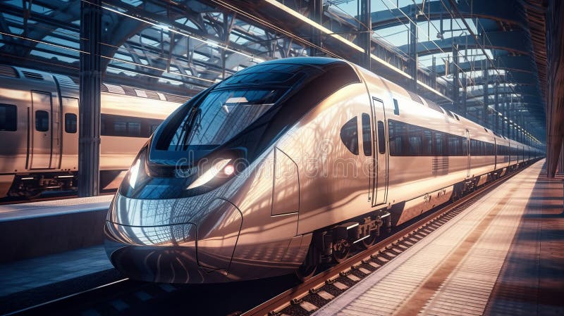 Modern High Speed Commuter Train on the Railway Station. Generative AI ...