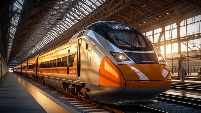 Modern High Speed Commuter Train on the Railway Station. Generative AI ...