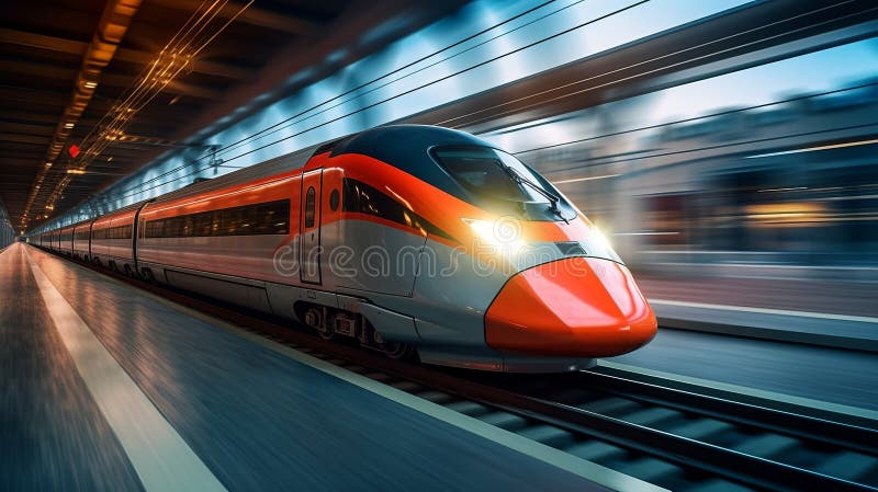 Modern High Speed Commuter Train on the Railway Station. Generative AI ...