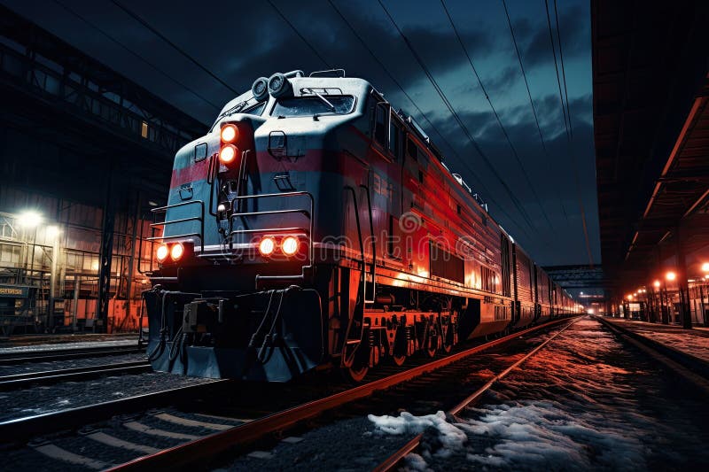 Modern High-speed Passenger Train in the Night Lights. Generated by AI ...