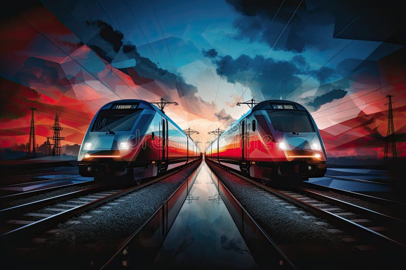 Modern High-speed Passenger Train in the Night Lights. Generated by AI ...