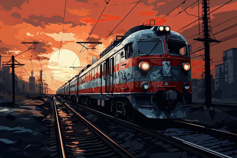 Modern High-speed Passenger Train in the Night Lights. Generated by AI ...