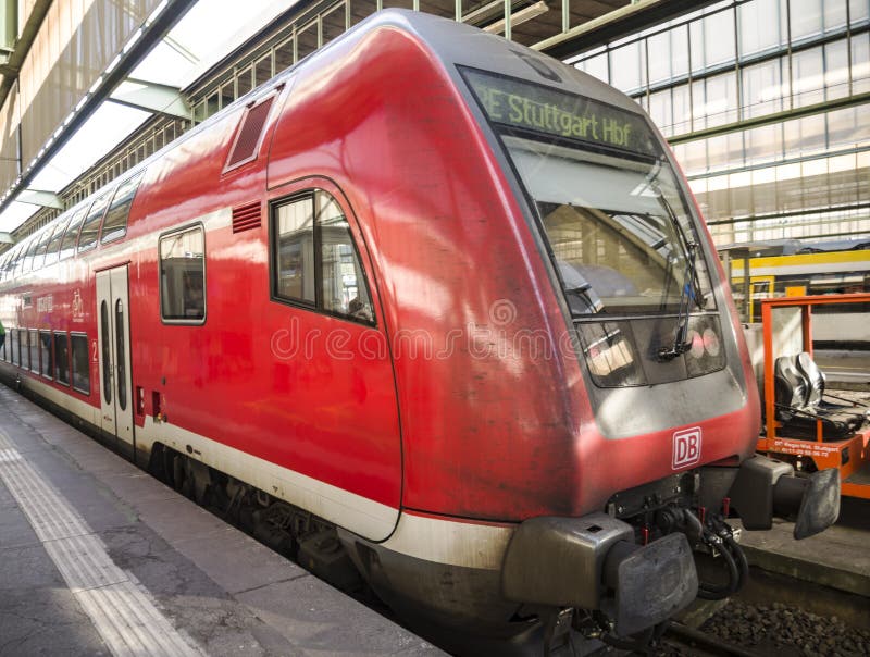 Modern High Speed Red Commuter Train at a Railway Station in Germany ...
