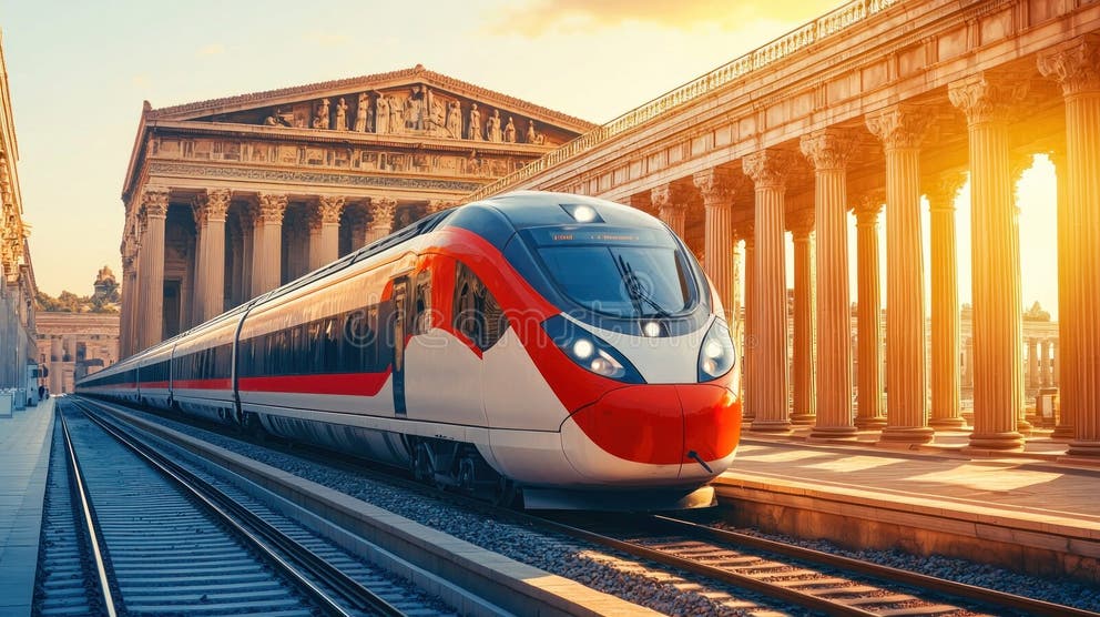 Modern High-speed Train Arriving at a Classical Style Station in the ...
