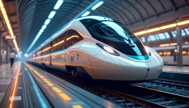 Modern High Speed Train Arriving at Platform in Subway Station Stock ...